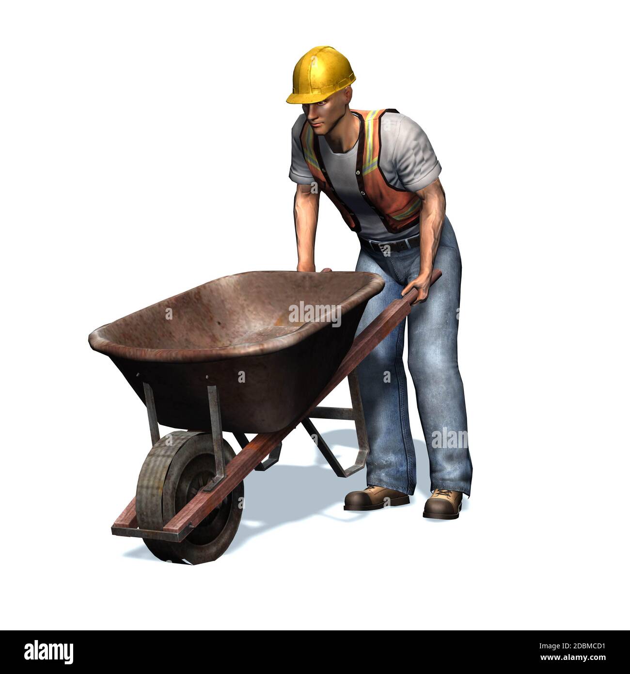 Laborer with wheelbarrow - isolated on white background Stock Photo - Alamy