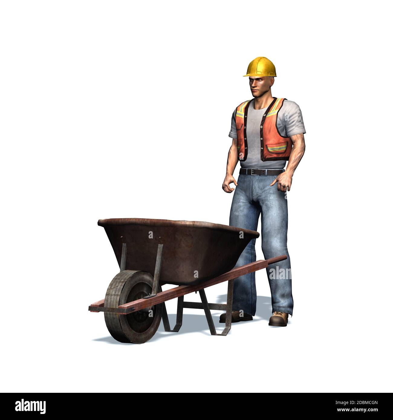 Laborer with wheelbarrow - isolated on white background Stock Photo - Alamy