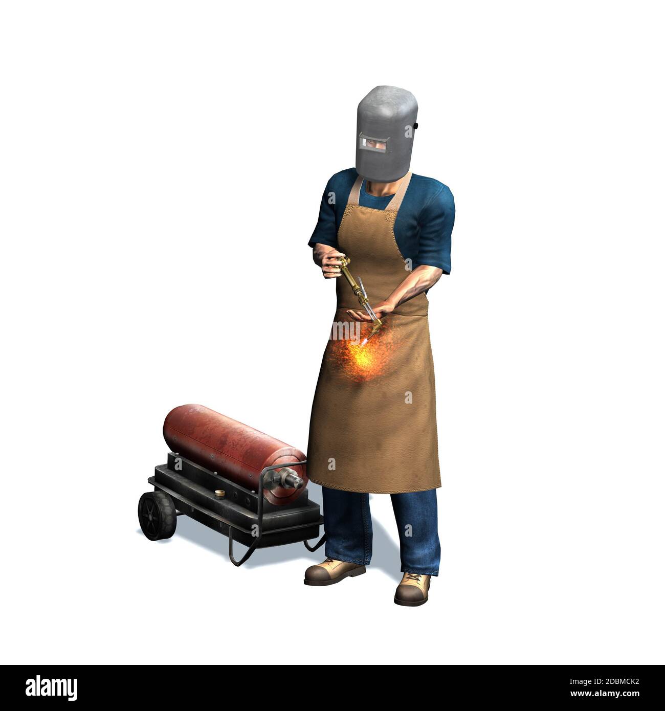 Welder works with welding machine - isolated on white background Stock ...