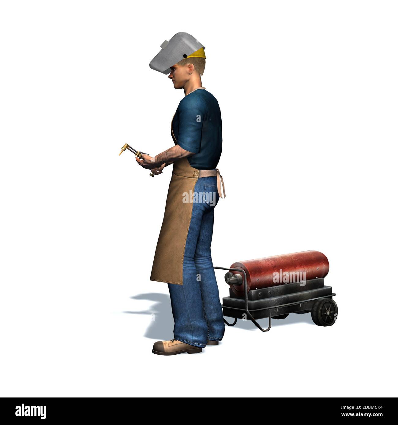 Welder works with welding machine - isolated on white background Stock ...