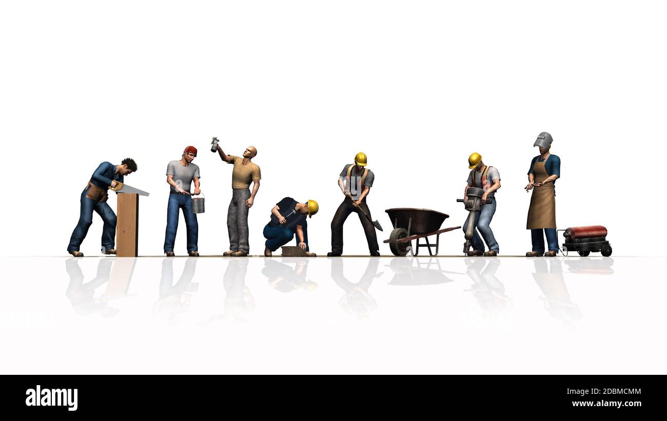 Group of various workers - isolated on white background Stock Photo - Alamy