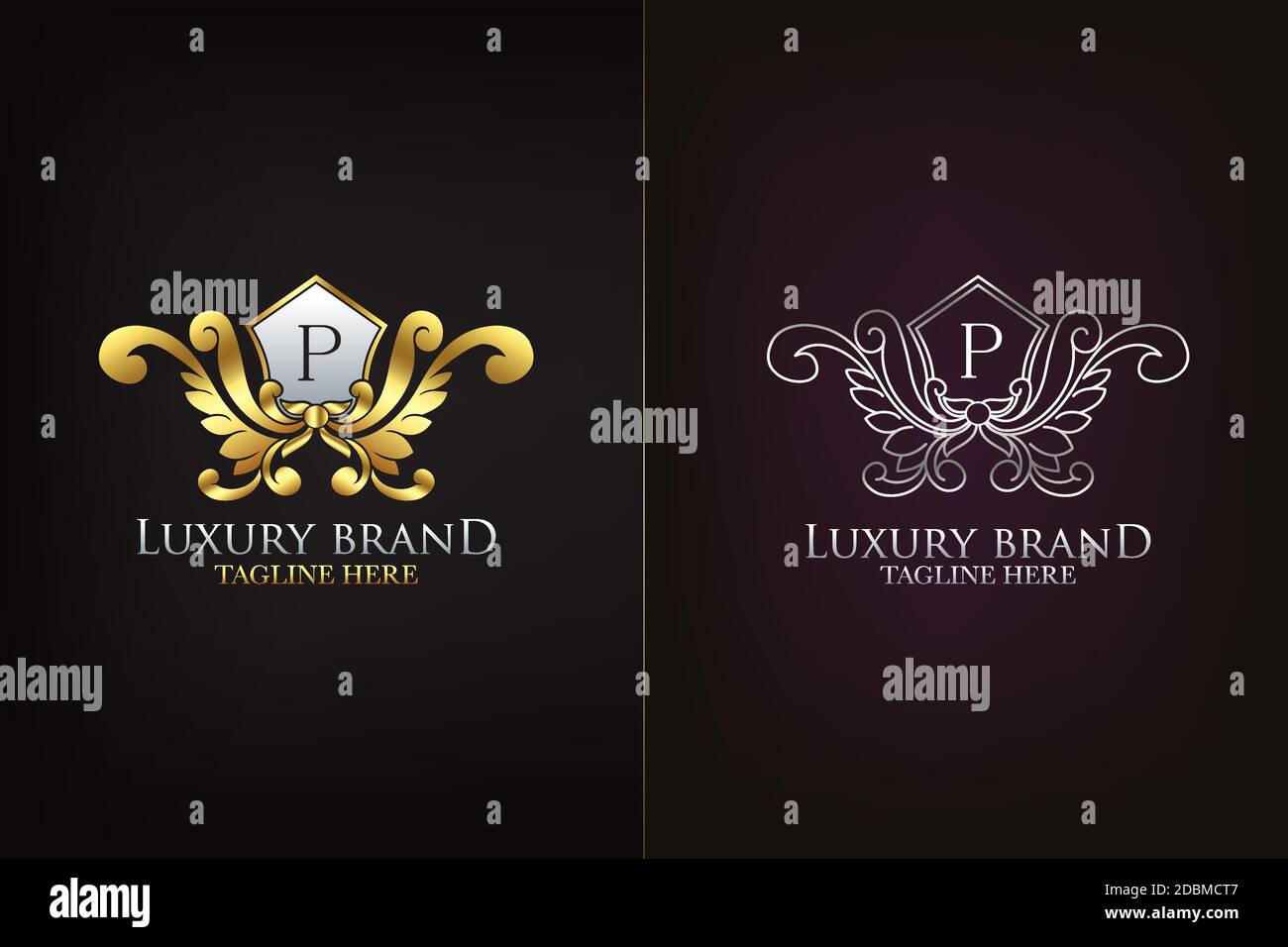 Golden Emblem Letter P Luxury Decoration Initial Logo Icon, Elegance ...