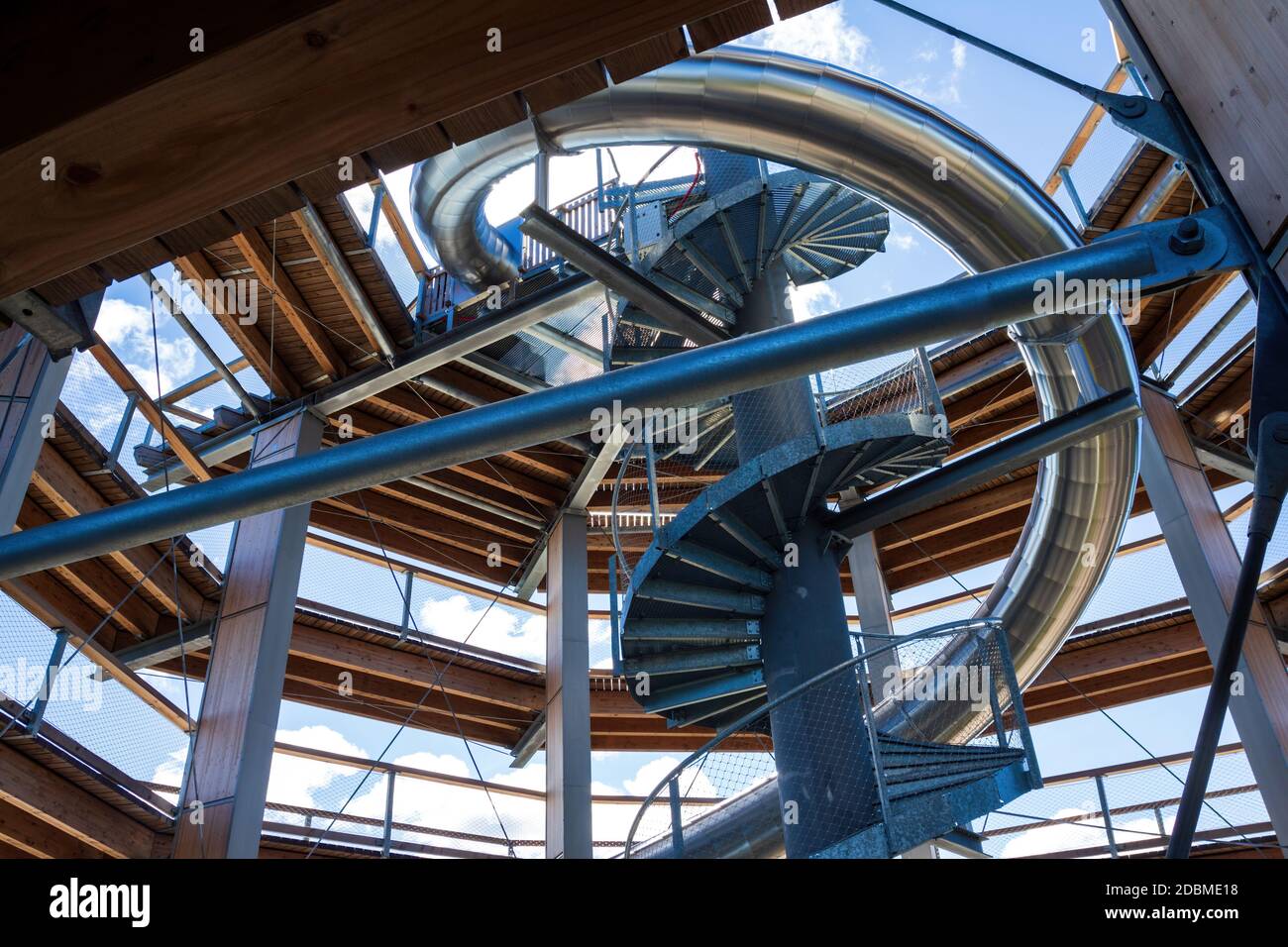 Forest canopy tower. Footpath above treetops, outdoor adventure on ...