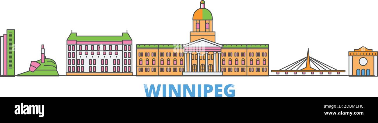Canada, Winnipeg line cityscape, flat vector. Travel city landmark ...