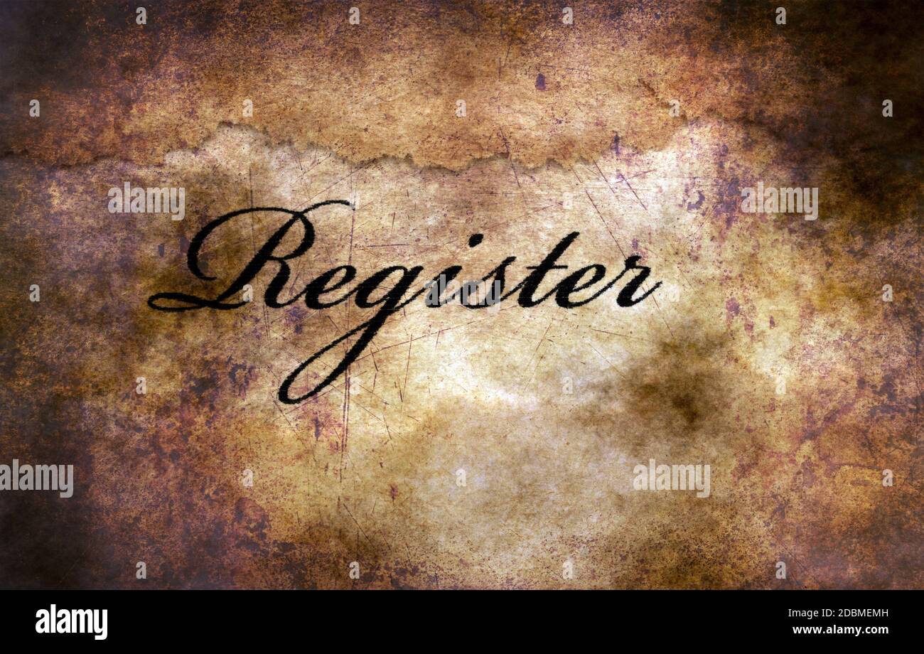 Register text on grunge background Stock Photo - Alamy