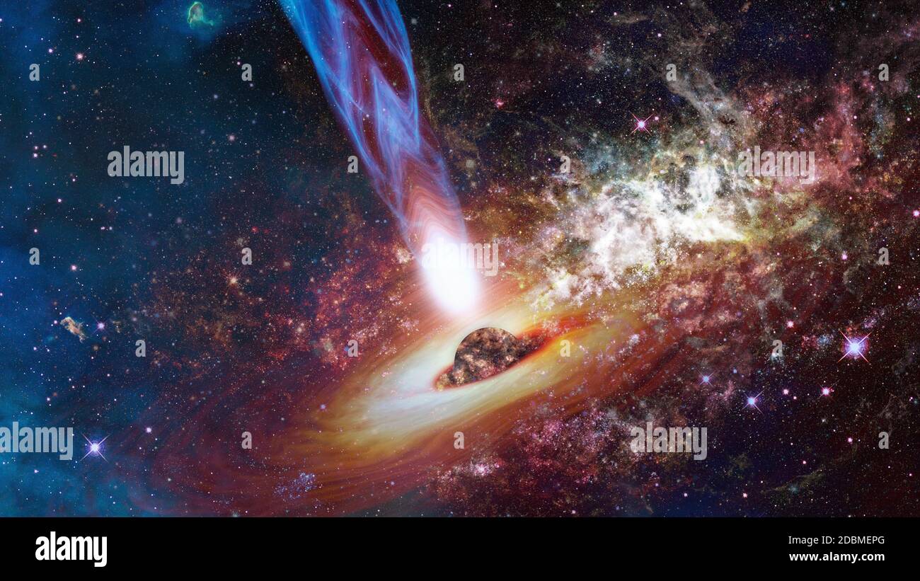 Scientific astronomical background - bright quasar in deep space ...