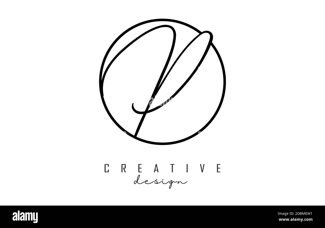 Handwriting letters P logo design with simple circle vector ...