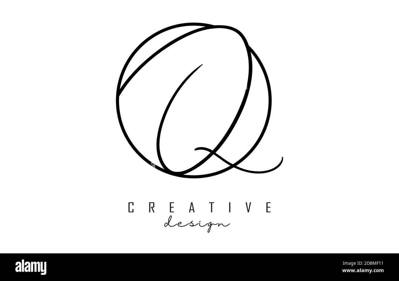 Handwriting letters Q logo design with simple circle vector ...