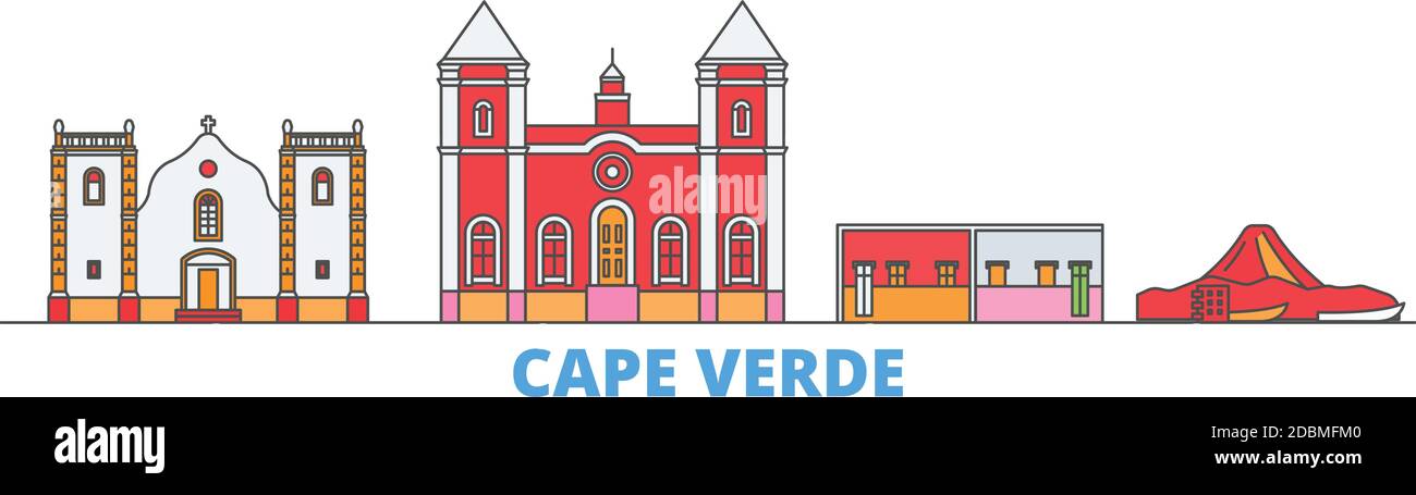 Cape Verde line cityscape, flat vector. Travel city landmark, oultine ...