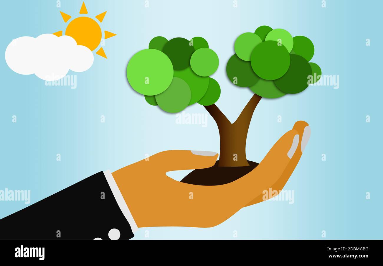 Eco friendly concept with trees, 3D rendering Stock Photo - Alamy