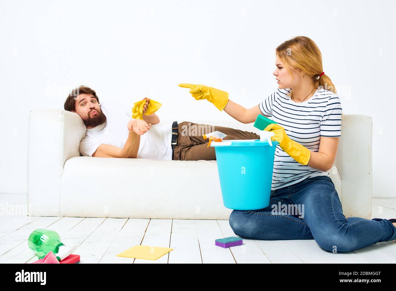 married couple housework service cleaning lifestyle joint work Stock ...