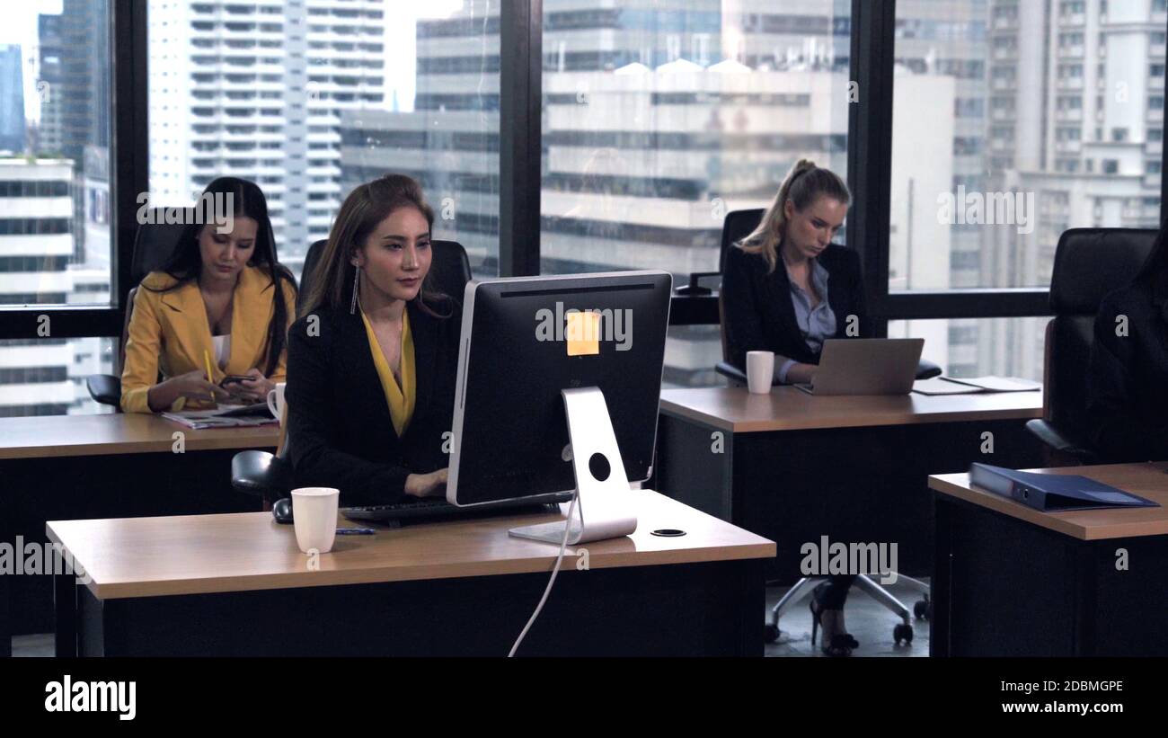 Business people working with desktop computer in office. Workplace ...