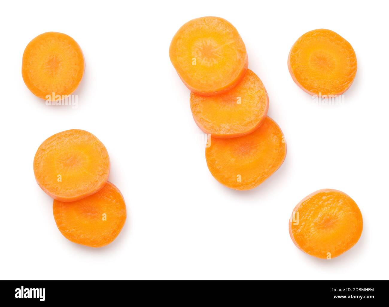 Carrot slices isolated on white background. Flat lay. Top view Stock ...