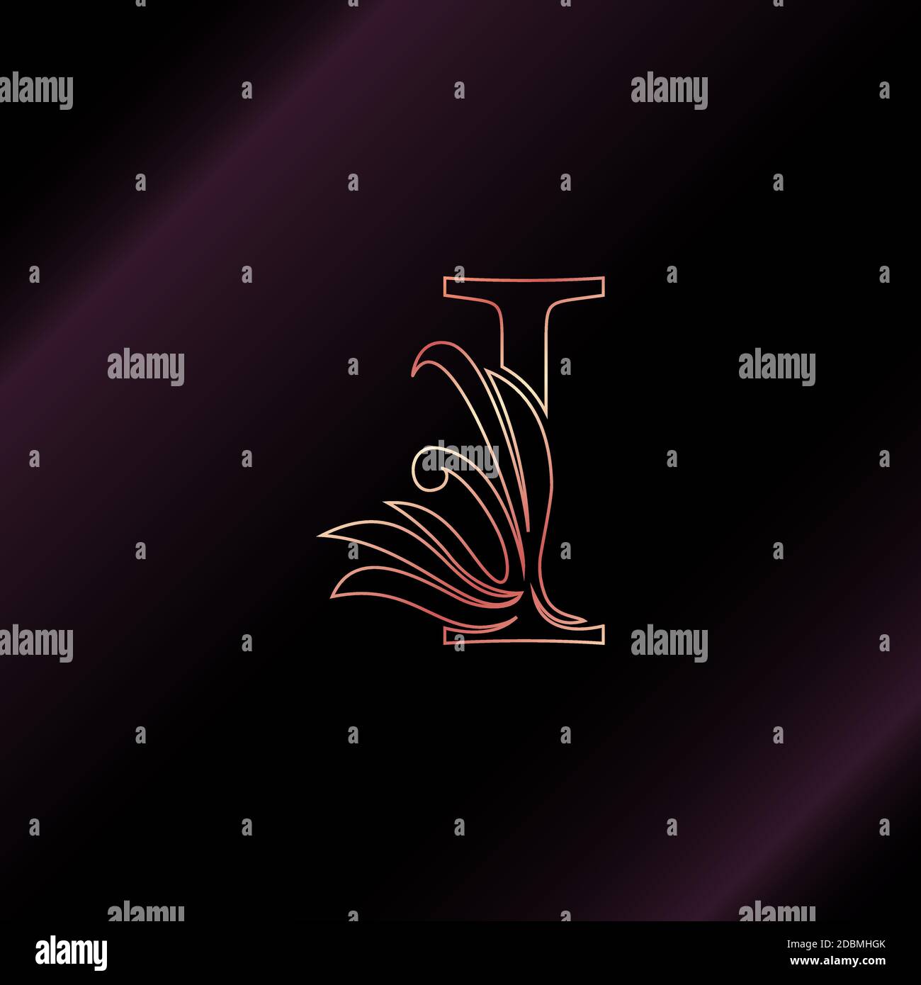 Gold Rose Outline Letter I Luxury Decorative Initial Logo Icon ...