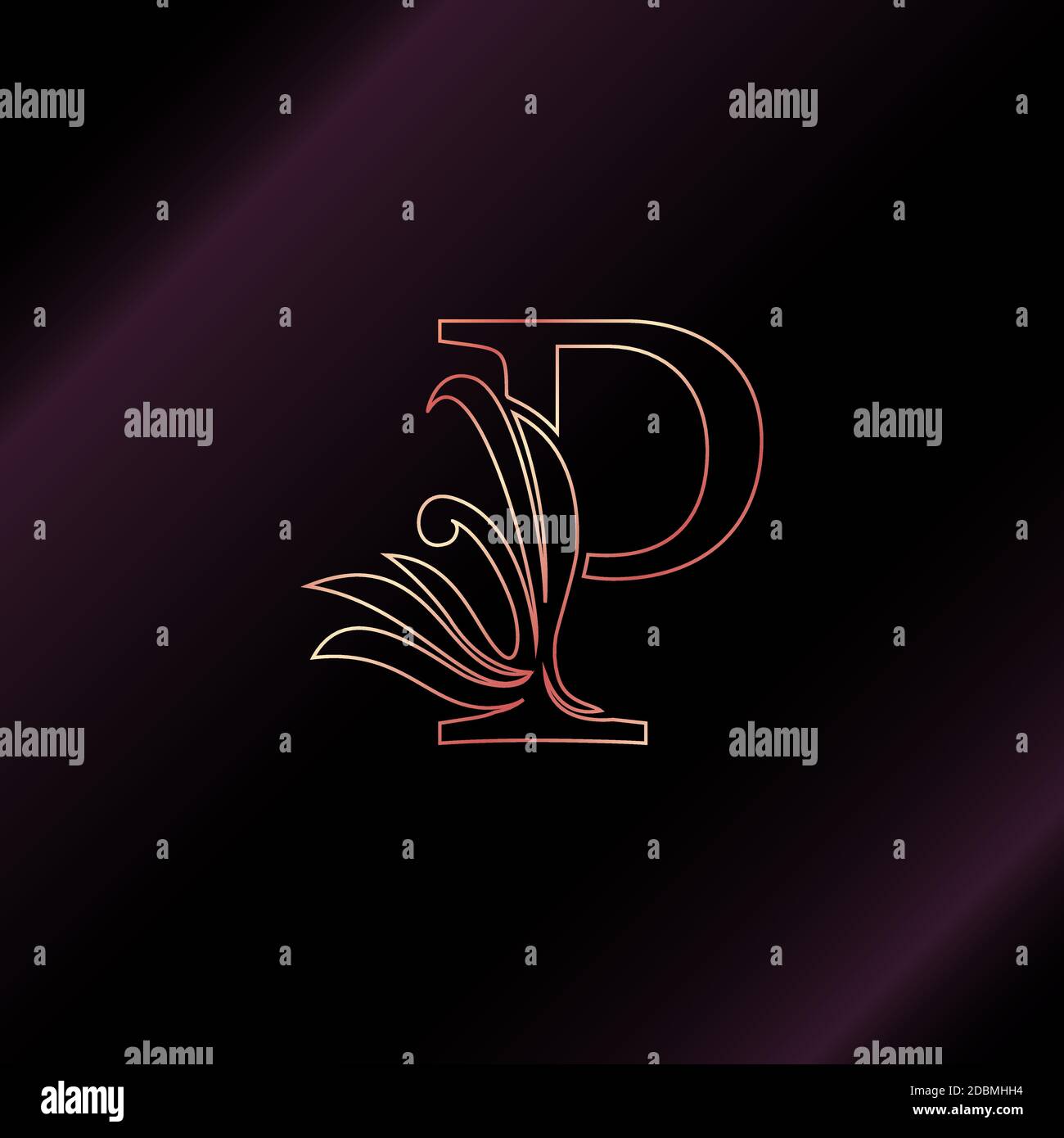 Gold Rose Outline Letter P Luxury Decorative Initial Logo Icon ...