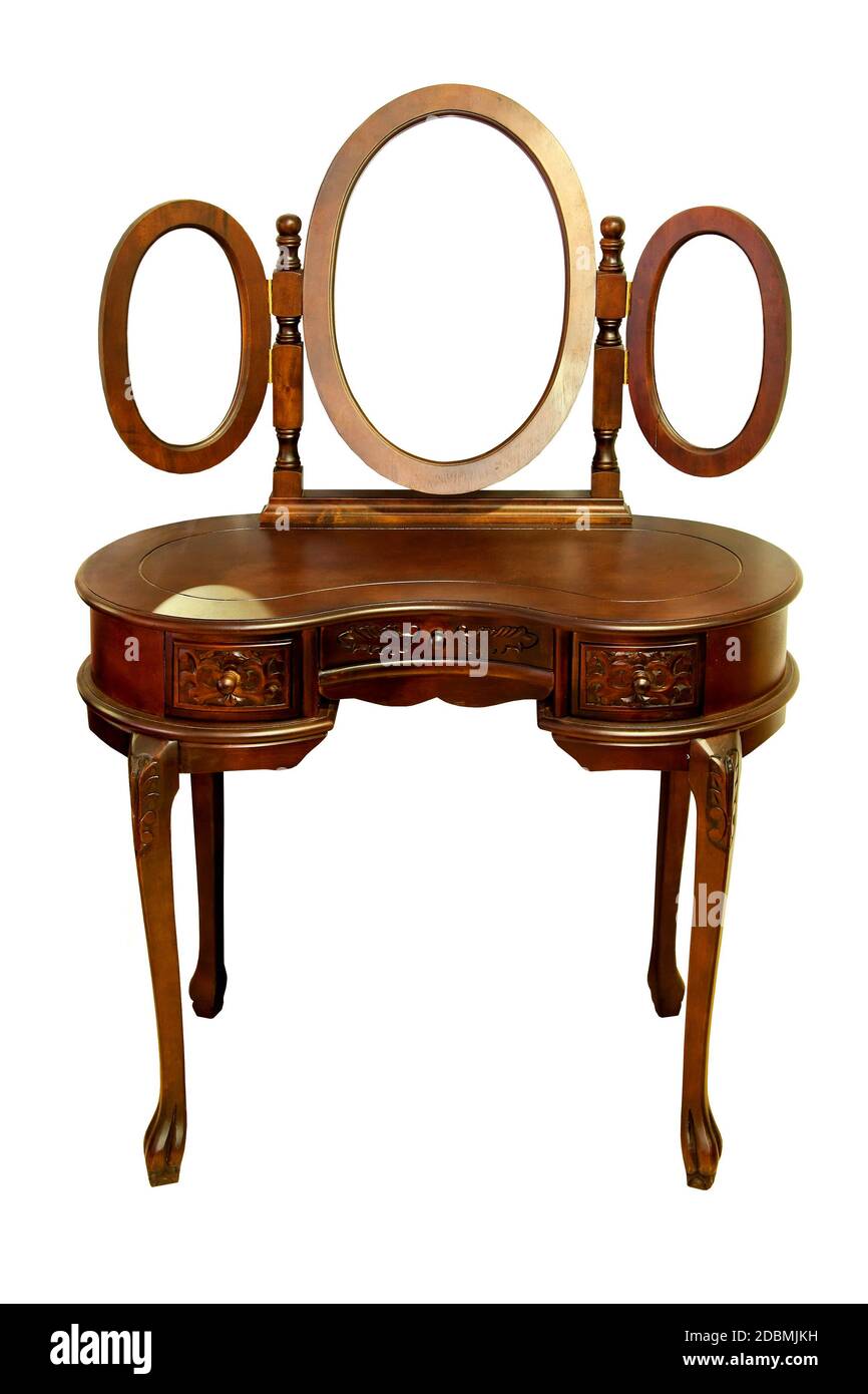 Make up table with mirrors isolated on white Stock Photo - Alamy