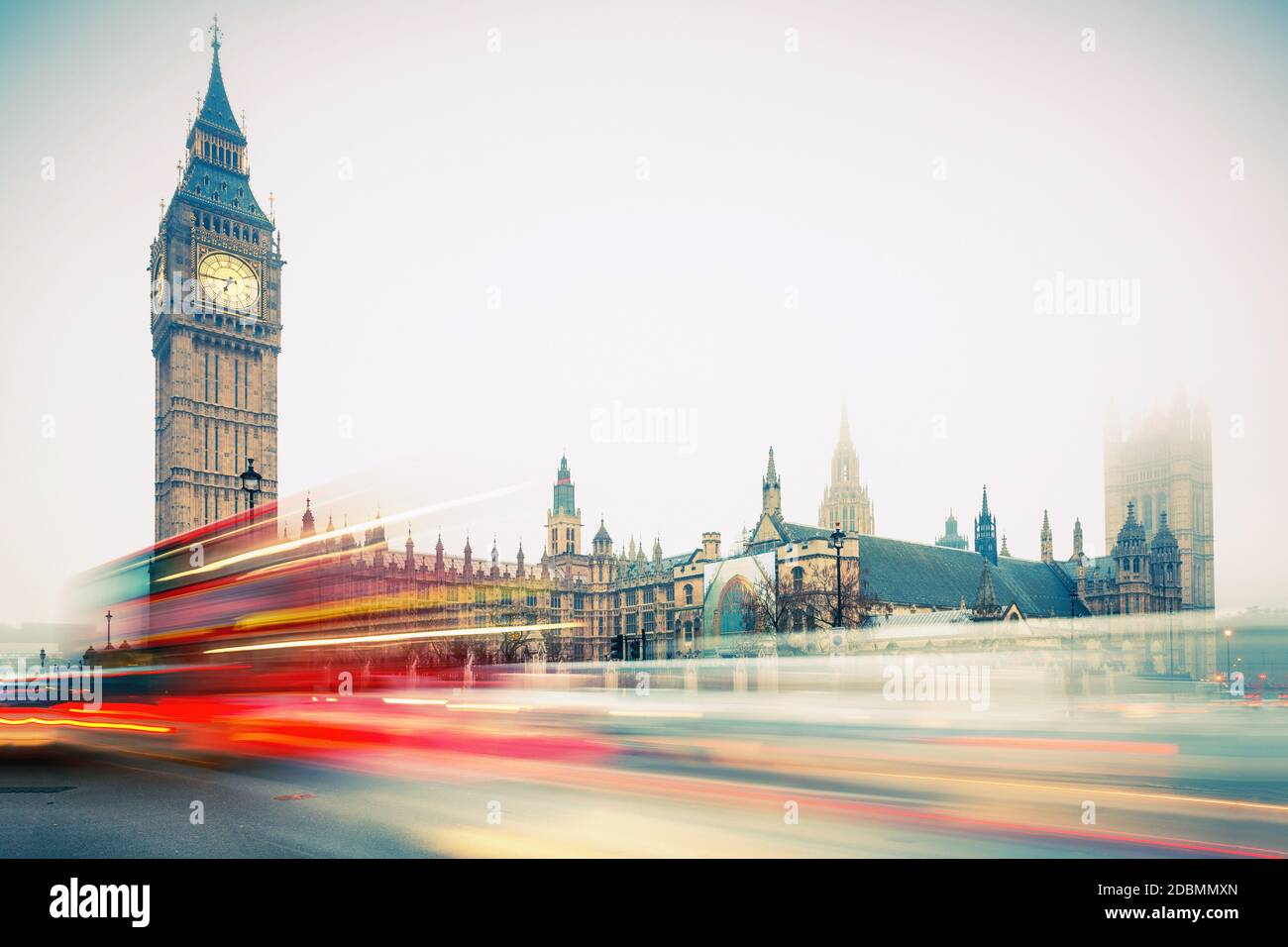 Big Ben and moving double-decker bus in London, UK Stock Photo - Alamy