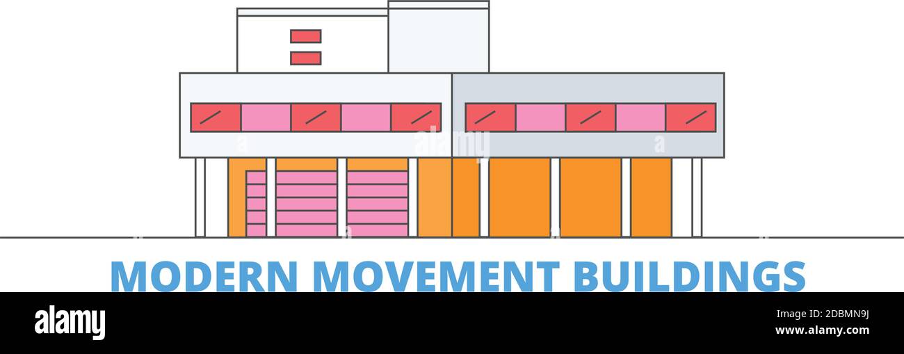 France, Modern Movement Buildings Landmark line cityscape, flat vector ...