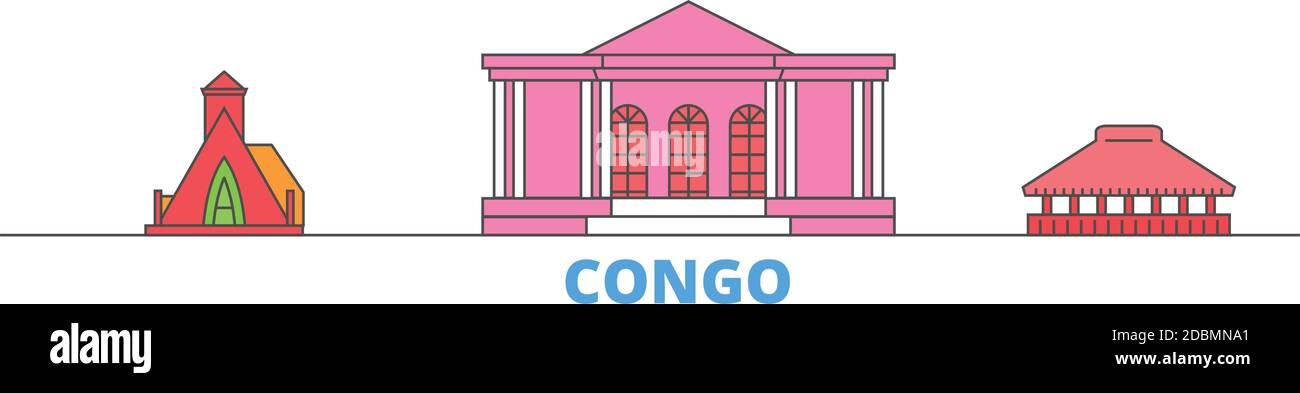 Congo line cityscape, flat vector. Travel city landmark, oultine ...