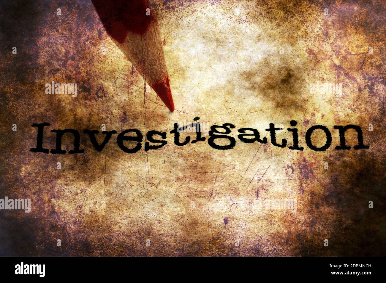 Pencil on investigation text Stock Photo - Alamy