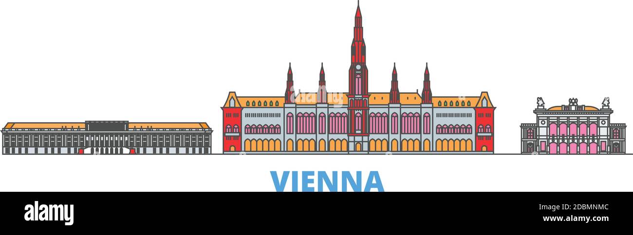 Austria, Vienna line cityscape, flat vector. Travel city landmark ...