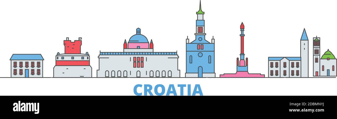 Croatia line cityscape, flat vector. Travel city landmark, oultine ...