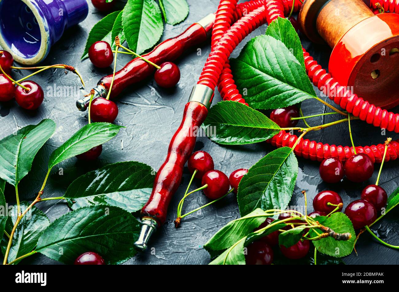 Fragrant smoking hookah with cherry tobacco. Oriental tobacco hookah ...