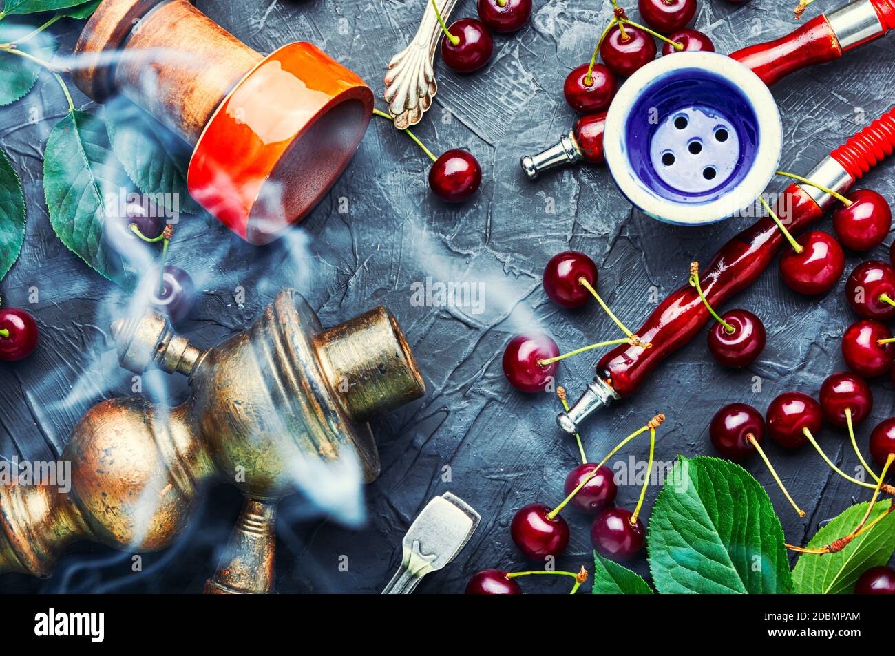 Fragrant smoking hookah with cherry tobacco.Asian tobacco hookah Stock ...