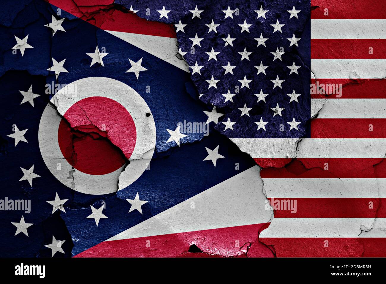 flags of Ohio and USA painted on cracked wall Stock Photo - Alamy