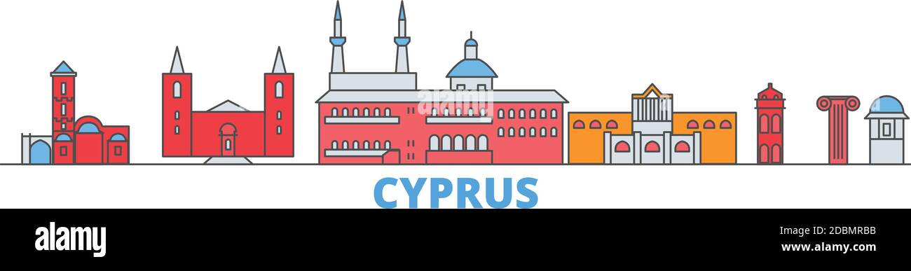 Cyprus line cityscape, flat vector. Travel city landmark, oultine ...