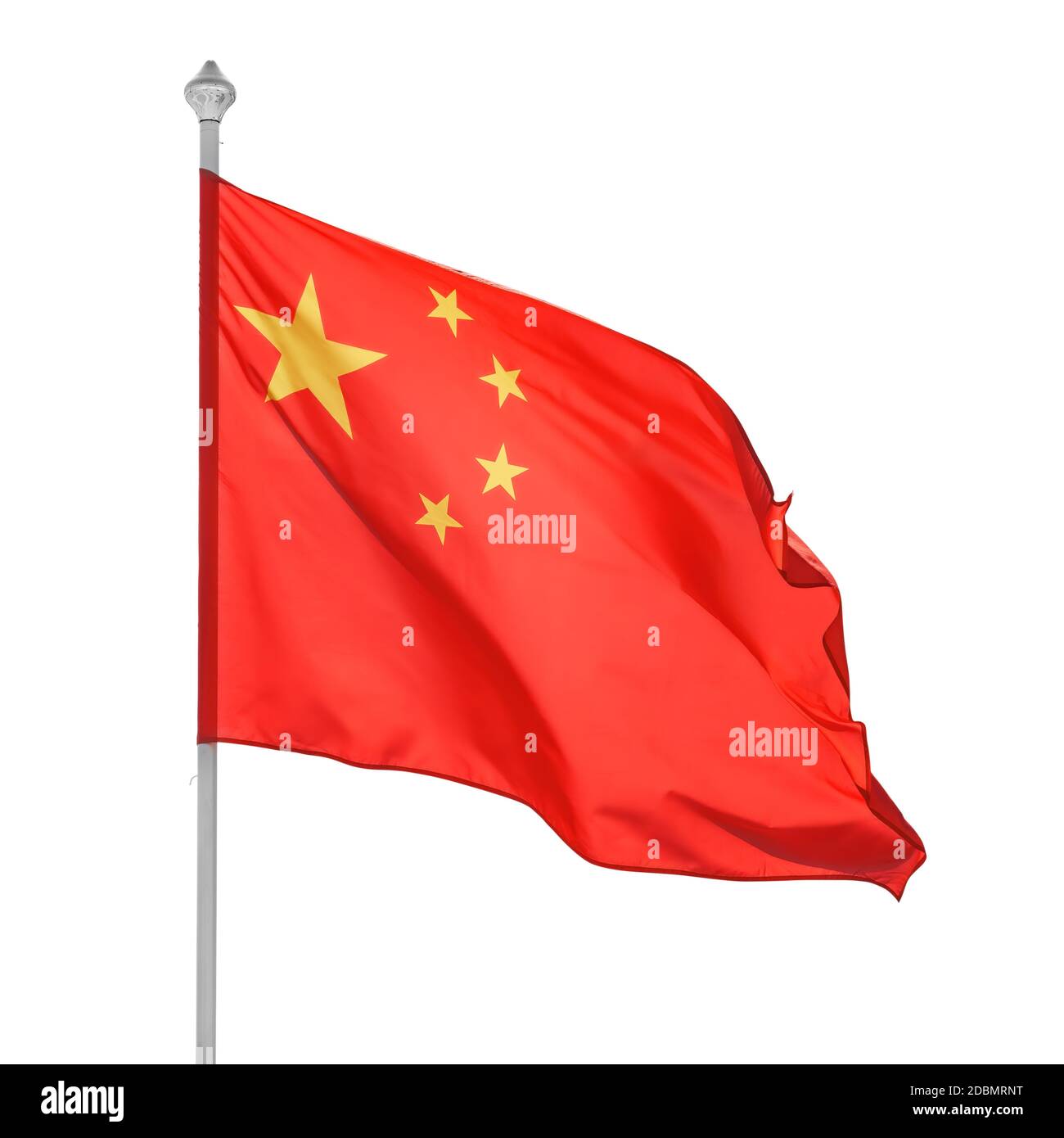 Chinese flag on flagpole. Isolated on white, clipping path included ...