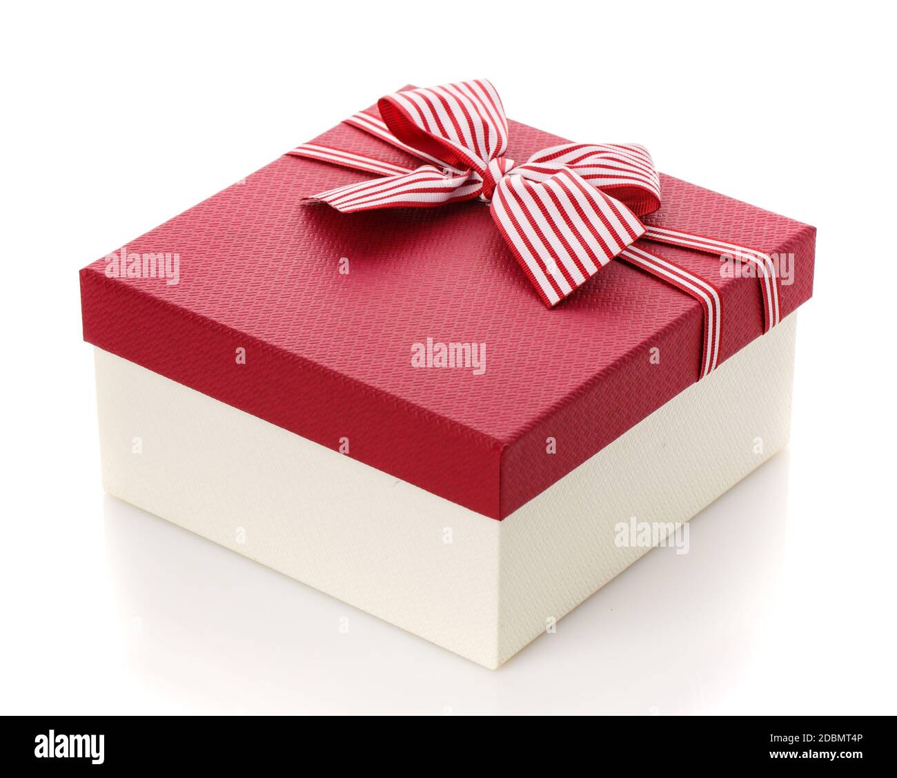 Burgundy gift box with a beautiful bow on a white background. Side view ...