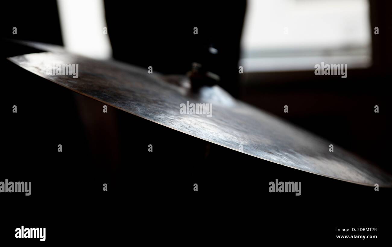 Cymbal Closeup in music studio. Drummer and drums concept. Music and ...