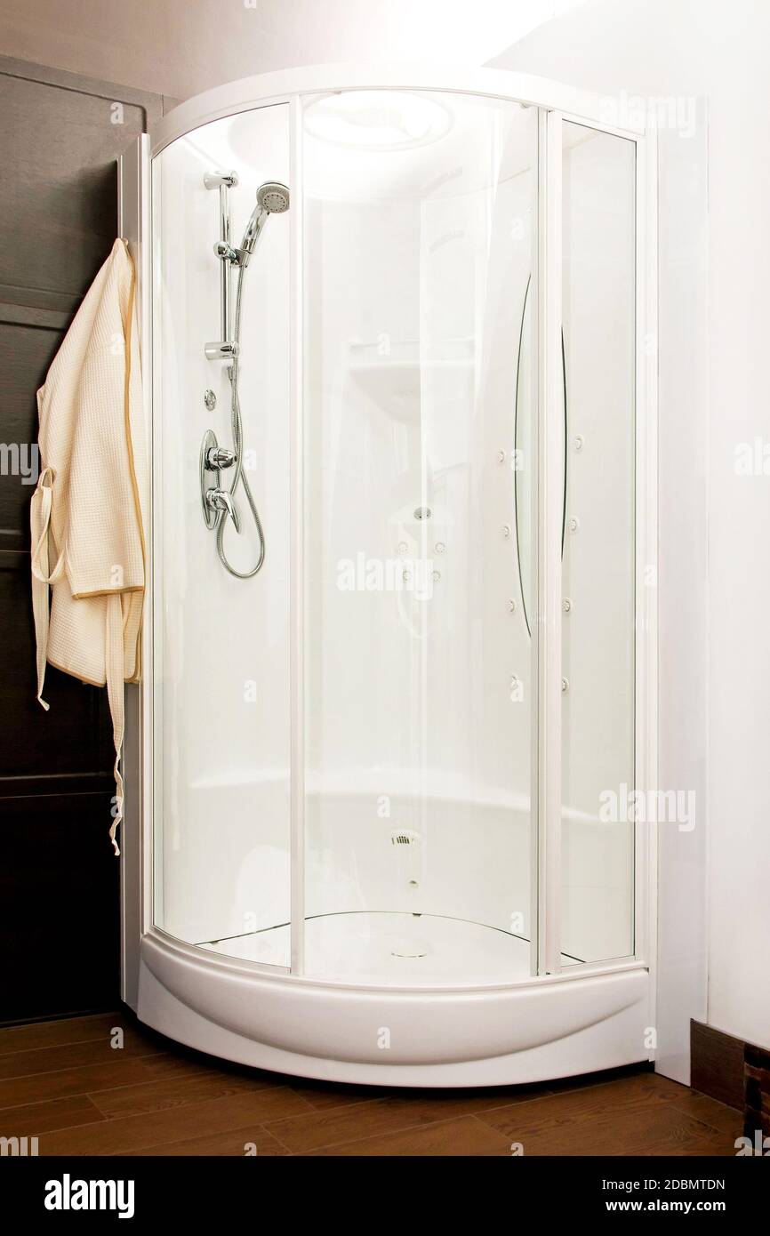 Big round cabin shower in bathroom corner Stock Photo - Alamy