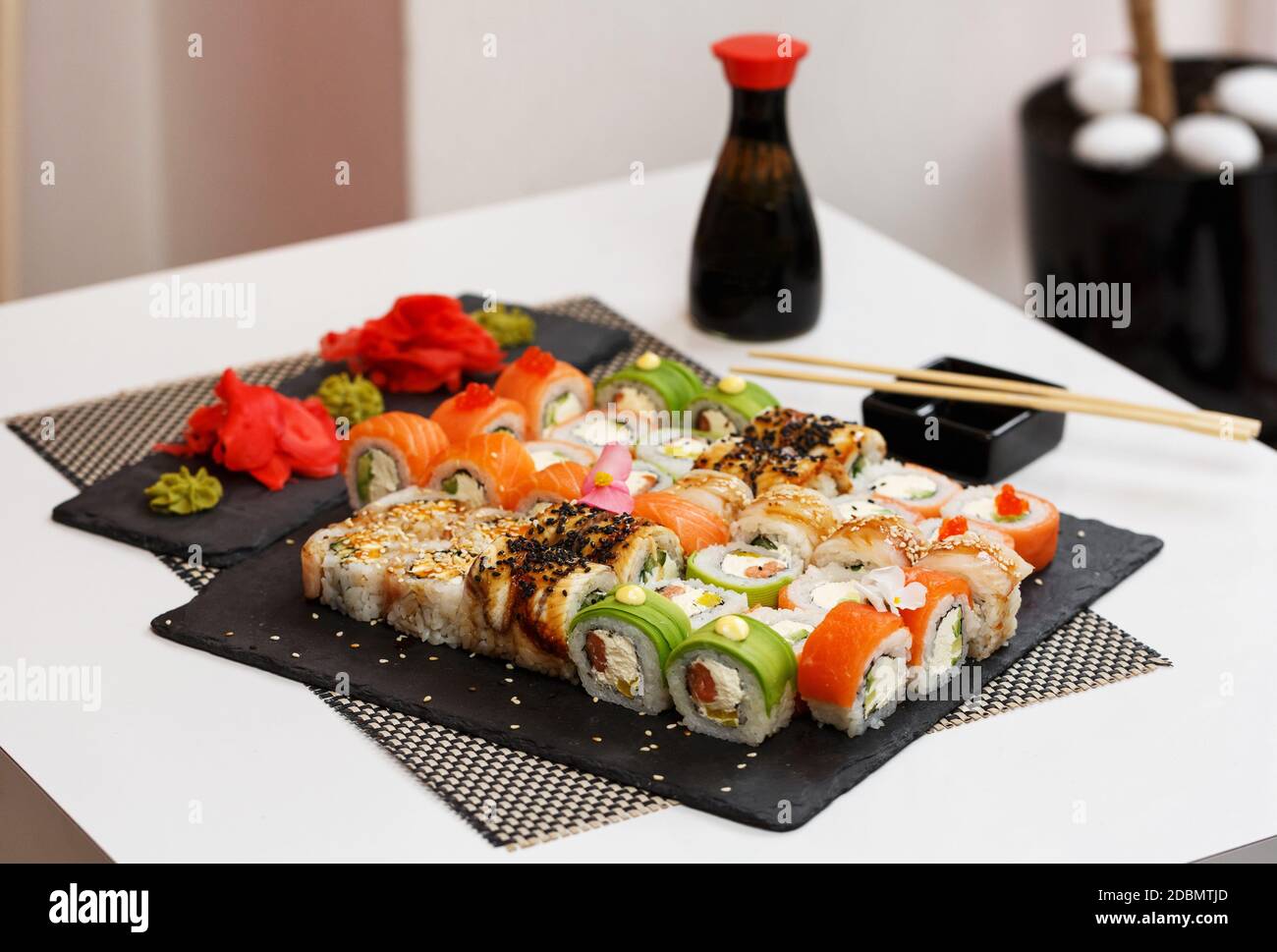 A set of sushi from many types of roles and with different stuffing ...