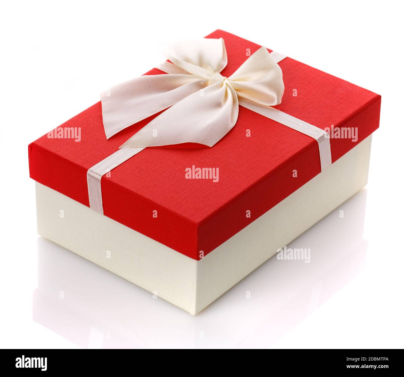Gift box with big white bow. Isolated on white background. Surprise for ...