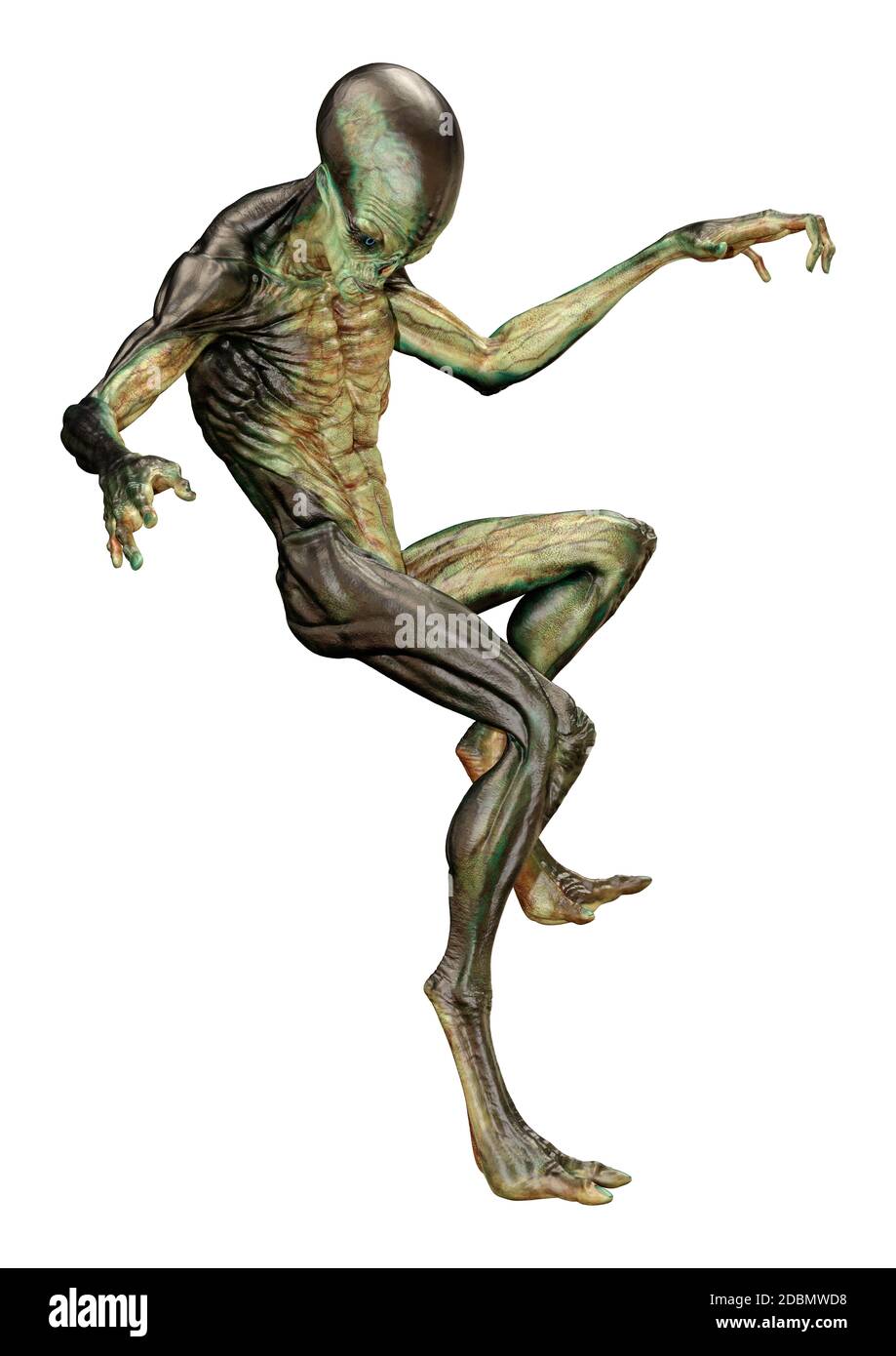 3D rendering of a green alien isolated on white background Stock Photo ...