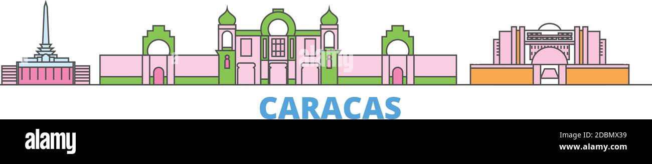 Venezuela , Caracas line cityscape, flat vector. Travel city landmark ...