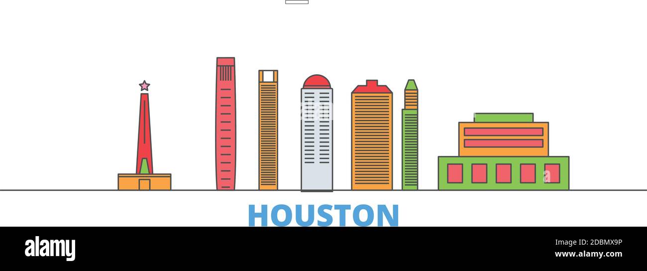 United States, Houston line cityscape, flat vector. Travel city ...