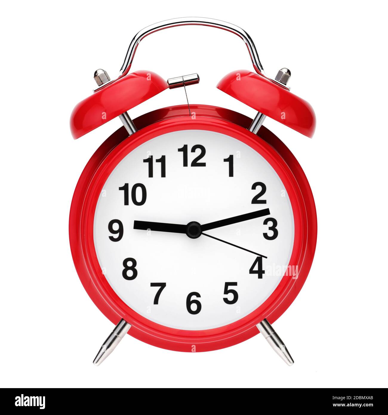 Red retro alarm clock isolated on white background Stock Photo - Alamy