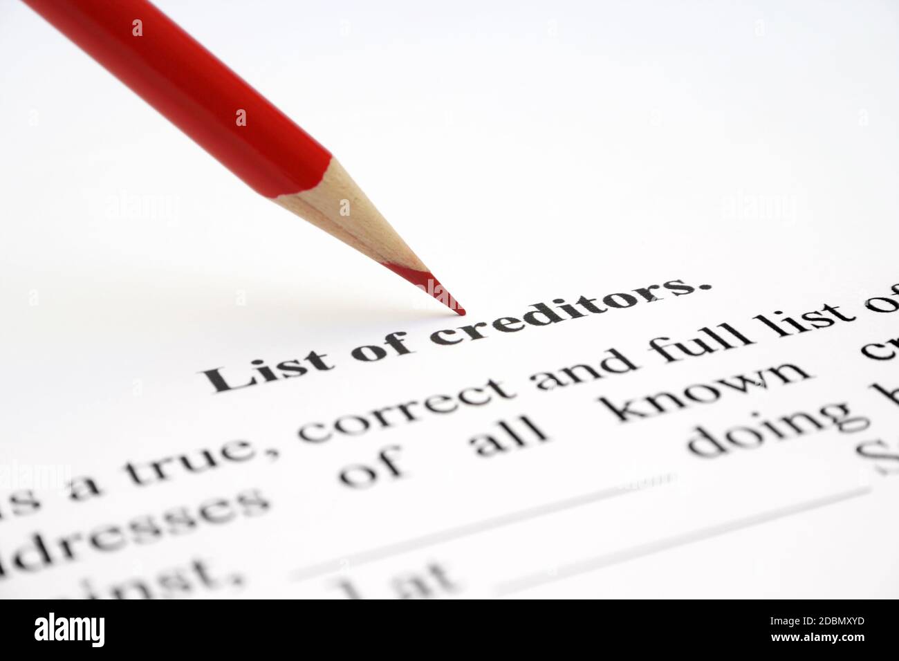 List of creditors Stock Photo - Alamy