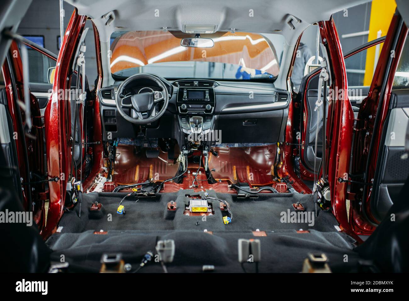 Deep car tuning, disassembled vehicle interior closeup, nobody. Auto ...