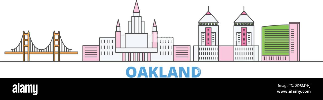 United States, Oakland line cityscape, flat vector. Travel city ...