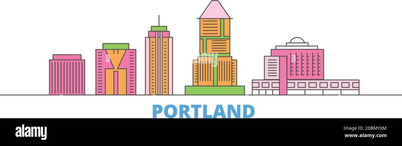 United States, Portland City line cityscape, flat vector. Travel city ...