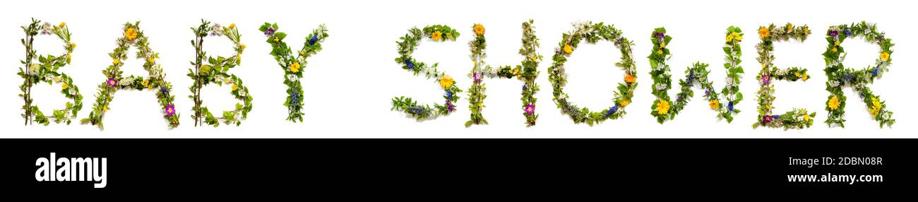Flower, Branches And Blossom Letter Building English Word Baby Shower ...