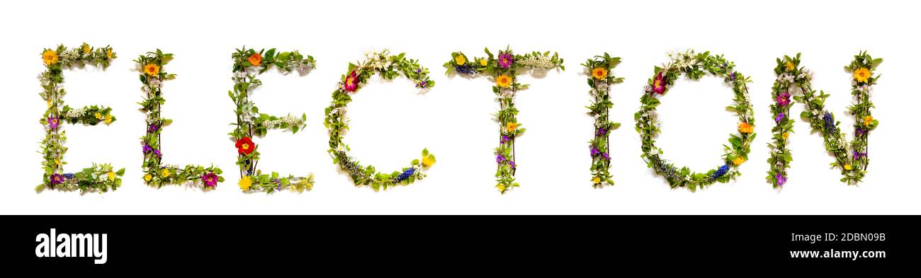 Flower, Branches And Blossom Letter Building English Word Election ...