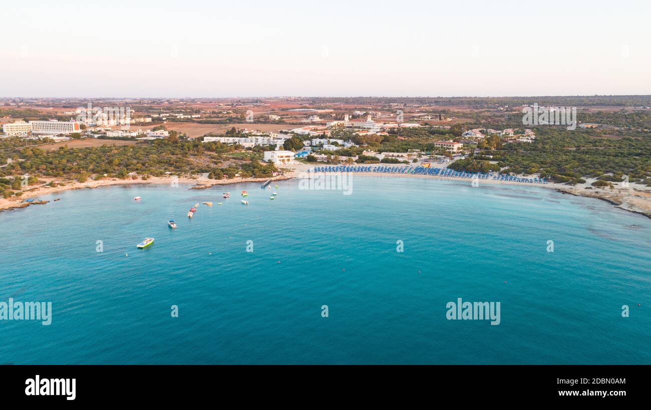 Aerial bird's eye view of Landa beach, Ayia Napa, Famagusta, Cyprus ...