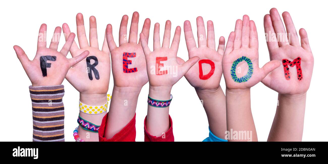 Children Hands Building Colorful English Word Freedom. White Isolated ...