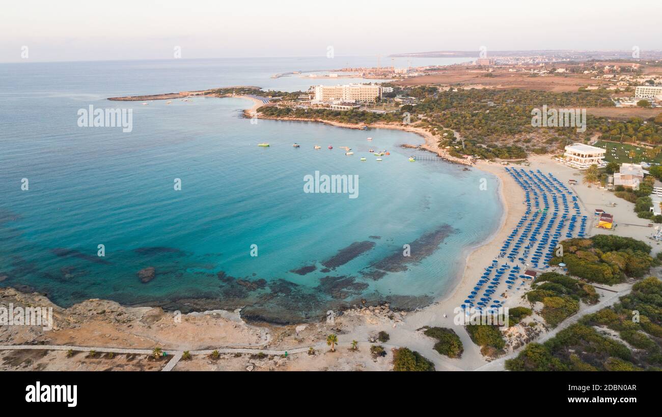 Aerial bird's eye view of Landa beach, Ayia Napa, Famagusta, Cyprus ...