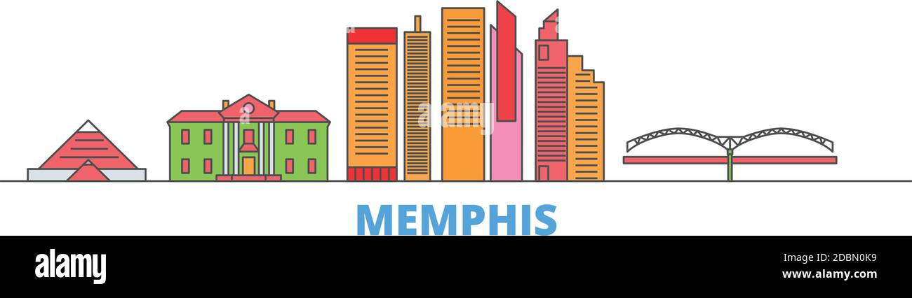 United States, Memphis line cityscape, flat vector. Travel city ...
